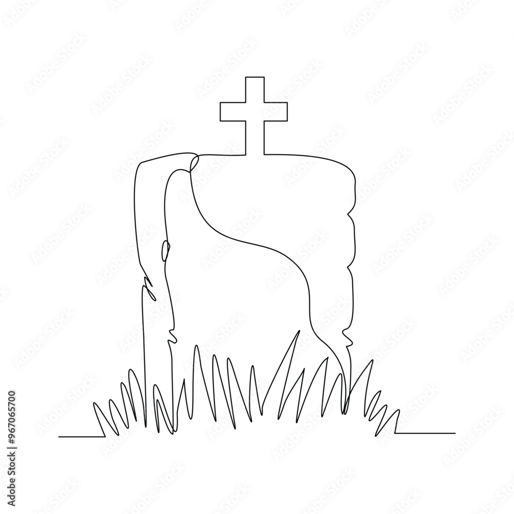 Continuous single line sketch drawing of spooky horror scary gravestone ...