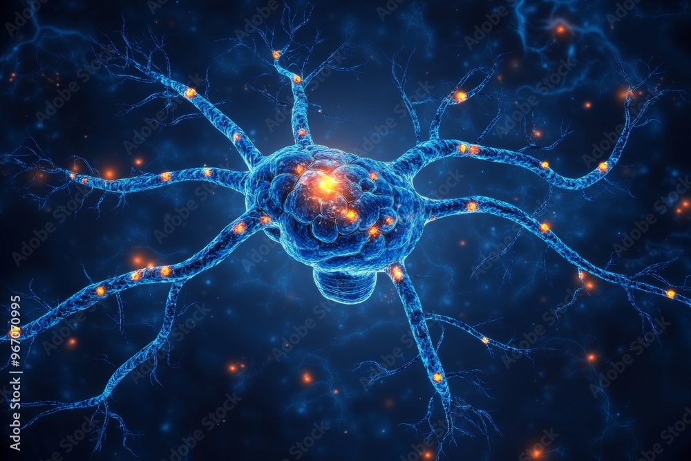 Cerebral cortex brain health and brain energy glowing neuron in a ...