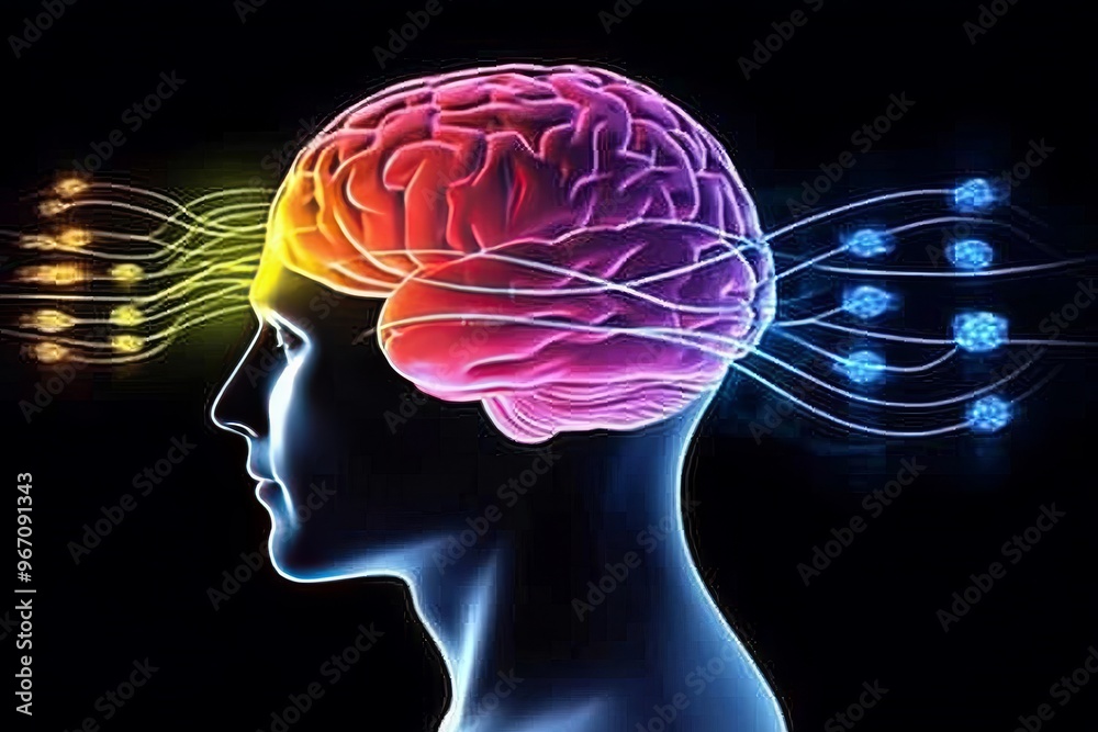 Cognitive science neural response and brain signals side profile of ...