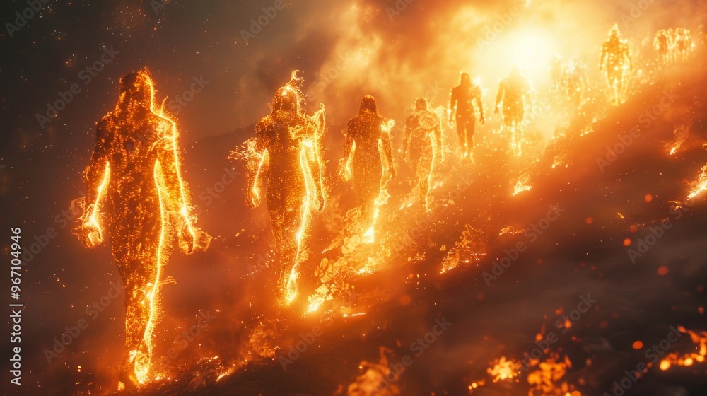 Humans with glowing inner batteries, energy radiating, powering the ...