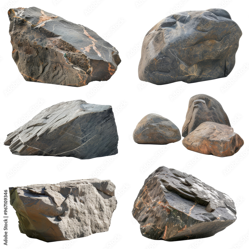 Various types of rocks, showcasing different shapes and colors in a ...