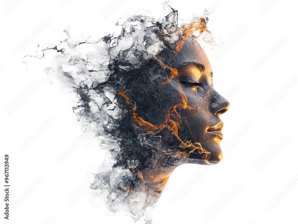 a woman's face with a fire in the background Stock Photo | Adobe Stock