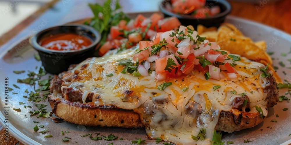 Molletes Traditional Mexican Dish with Bolillo Bread Refried Beans ...