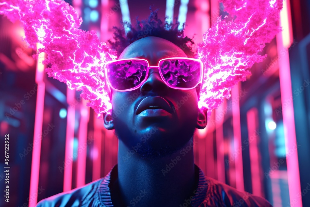 Perceptual Focus Cognitive Mapping Cognitive Modulation And Brainwave Modulation Man With Neon