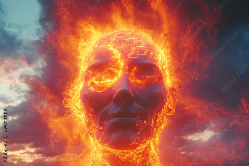 Cognitive Field Brain Modulation Neural Pathways And Perceptual Focus Fiery Human Face