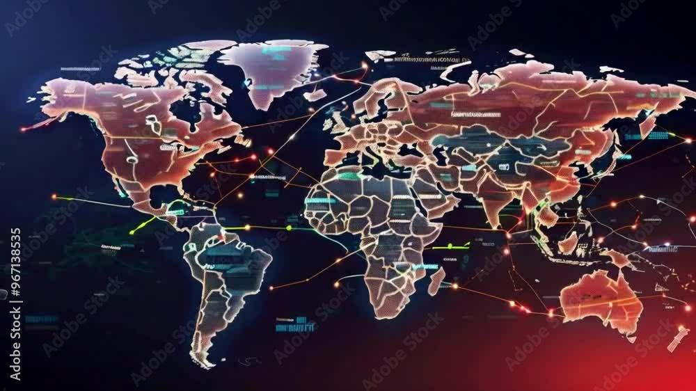 A stylized world map with data points and connections, highlighting ...