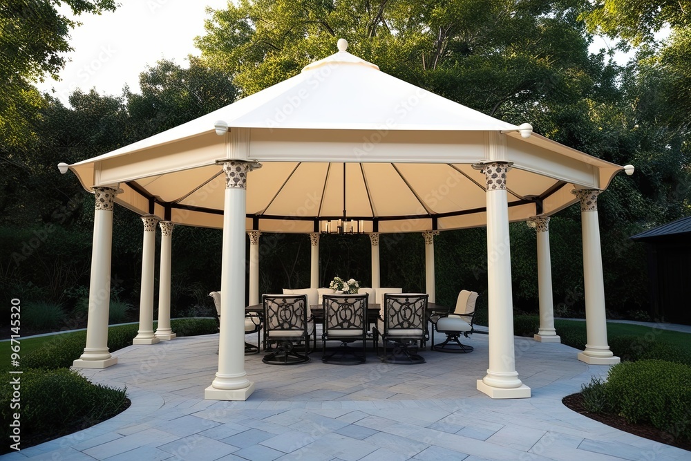 Elegant Cream Canopy Pavilion with Ornate Columns and Expansive ...