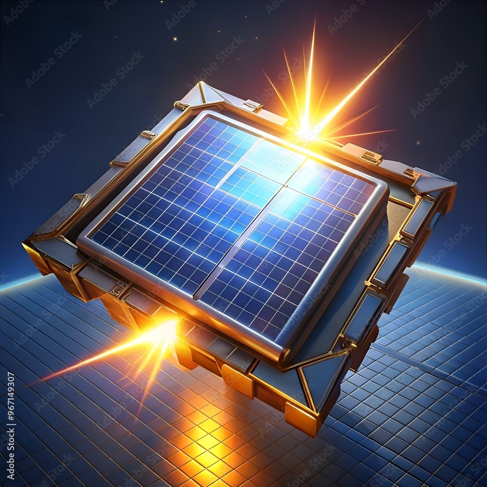 A futuristic 3D solar panel element. emitting rays of light. perfect ...