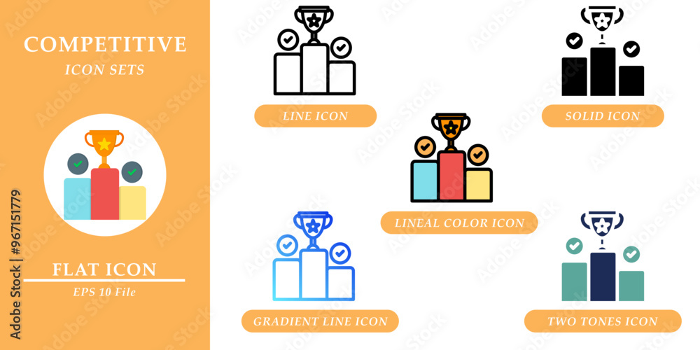 Competitive icons sets. Soft skills concept. Various style icons on ...