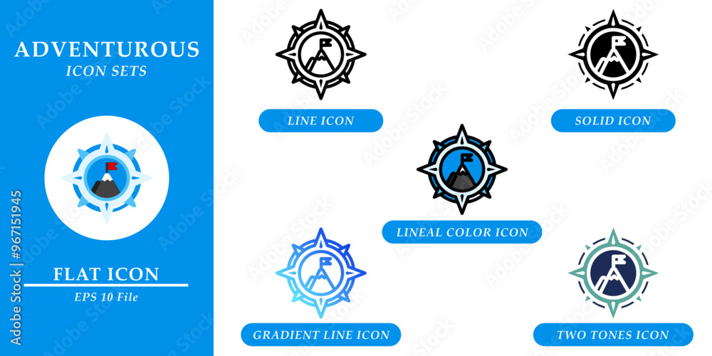 Adventurous icons sets. Soft skills concept. Various style icons on isolated background for web ...
