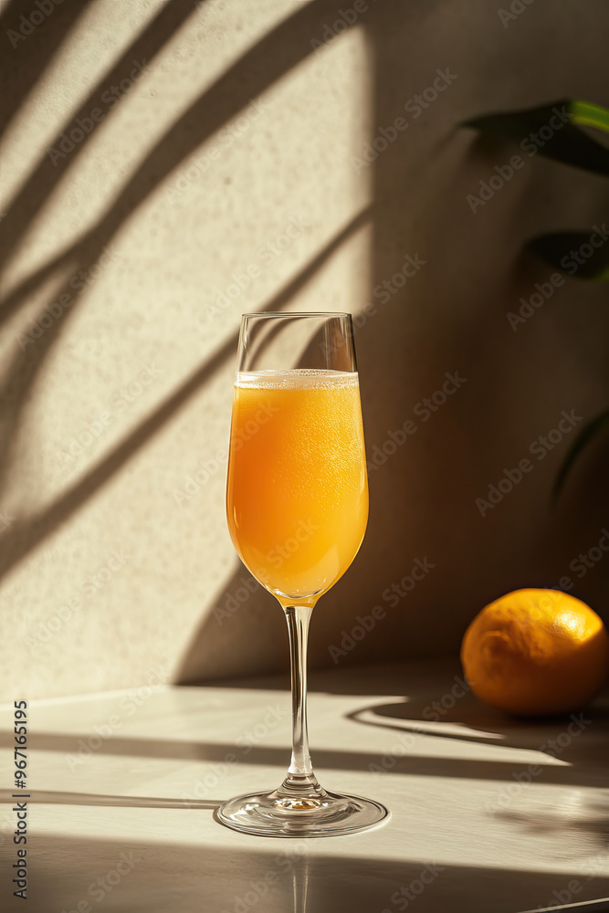 Bellini Mimosa drink in modern off-white minimalist trendy stylish ...