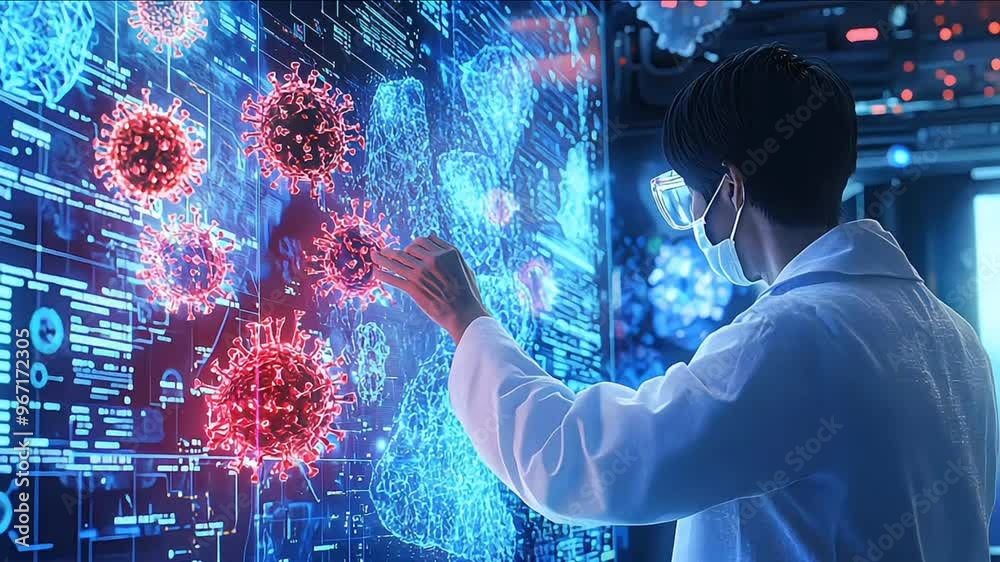 Scientist Examining Virus Structure and Genetic Blueprint Using ...