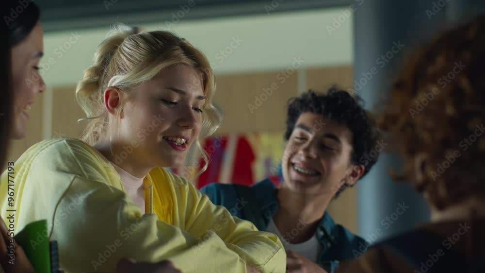 University friendship back to school college group of teens teenagers pupils students people ...