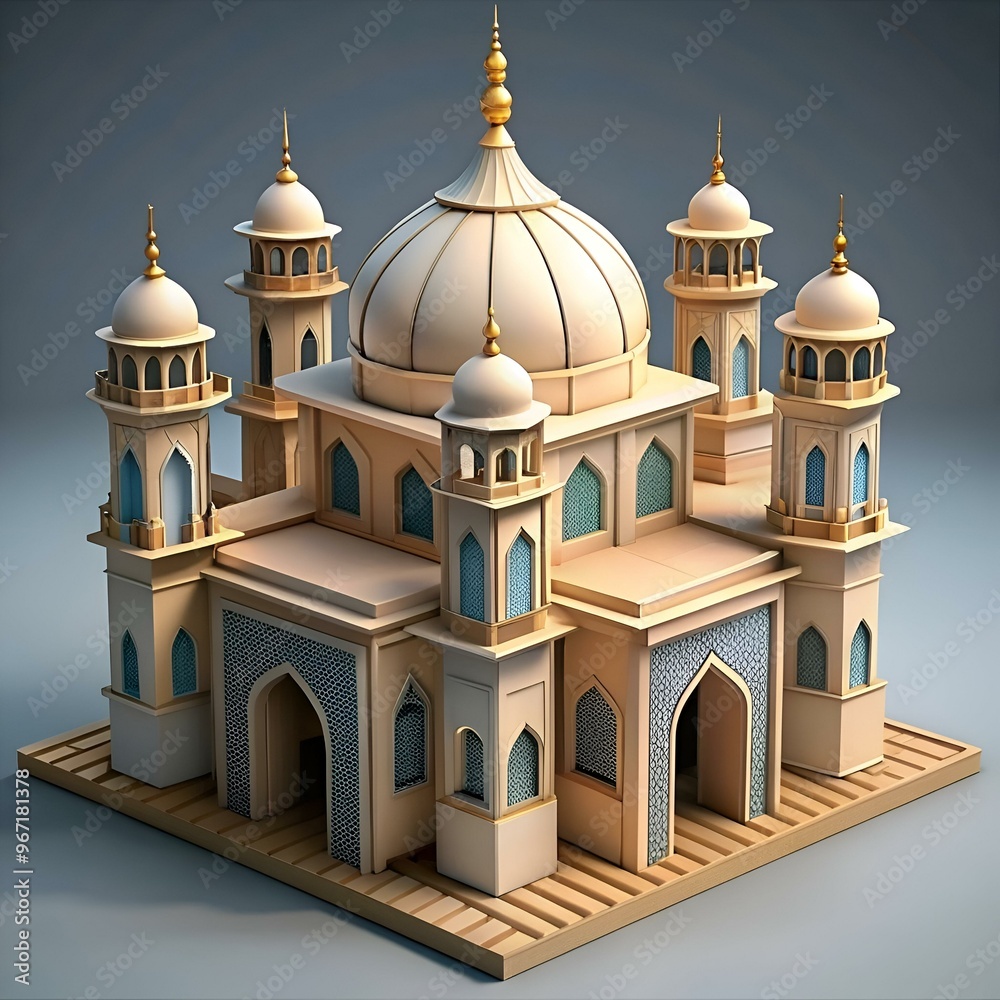 3D isometric model of a mosque with intricate details. perfect for ...