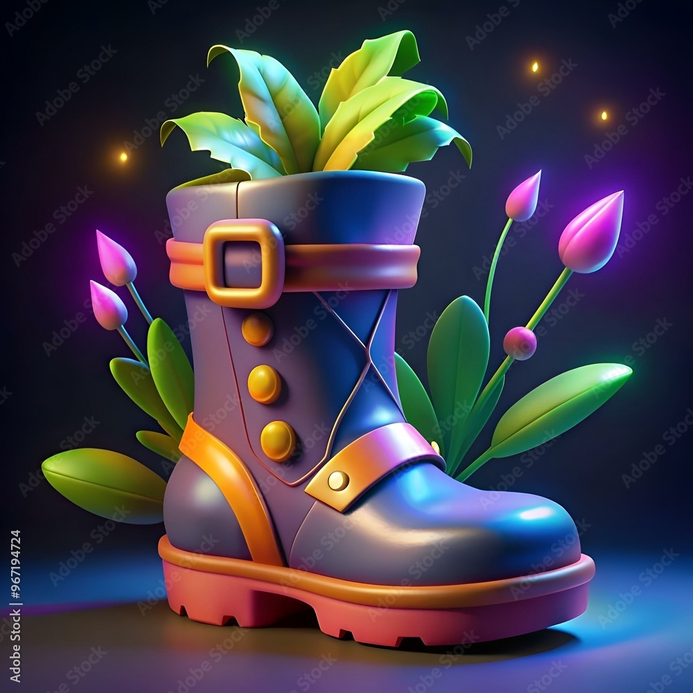 Cute and quirky 3D illustration of a boot with a plant growing out of ...