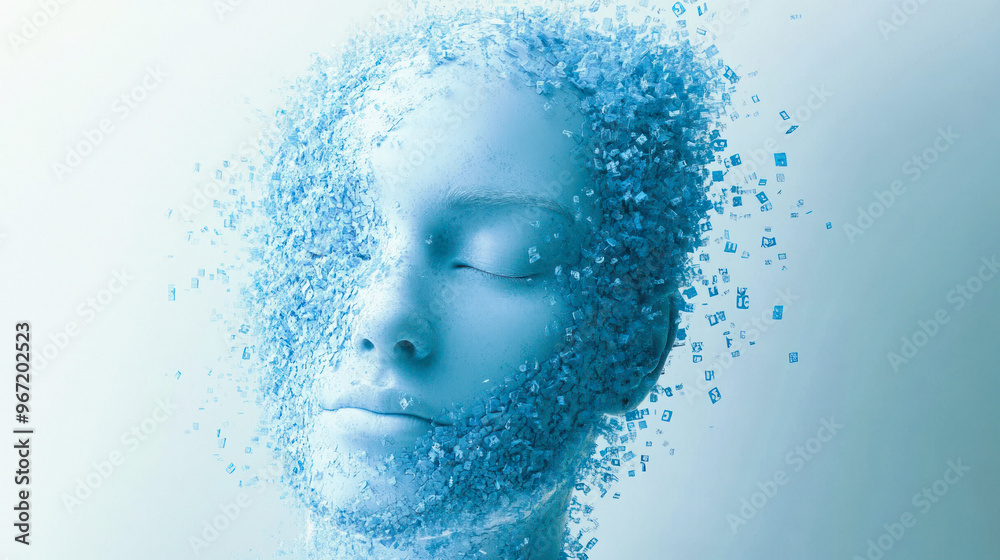 Abstract human head dissolving into digital particles Stock Illustration | Adobe Stock