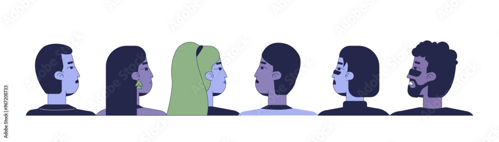 Audience group of people multicultural 2D cartoon characters. Watching ...