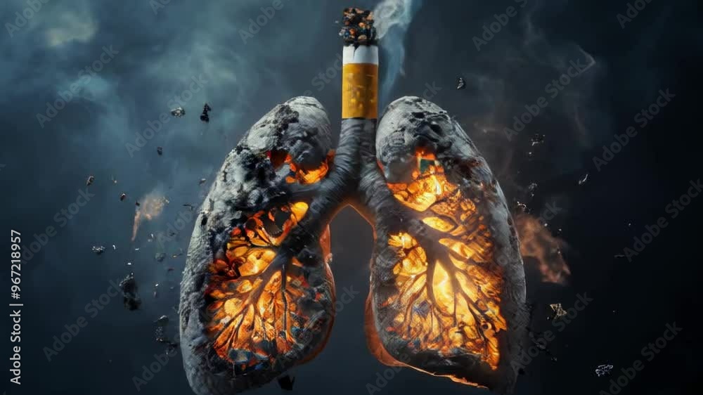 Illustration of a toxic smoke formation shaped as the human lung, The ...