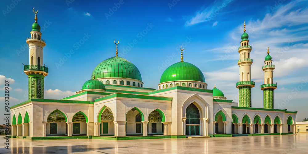 Plakát Mosque with green tomb and minarets, a symbol of Islamic ...