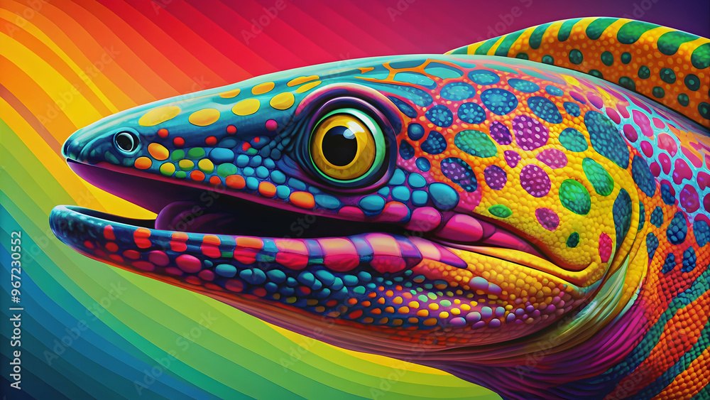 Vibrant pop art of an eel with bold colors and patterns, eel, pop art ...