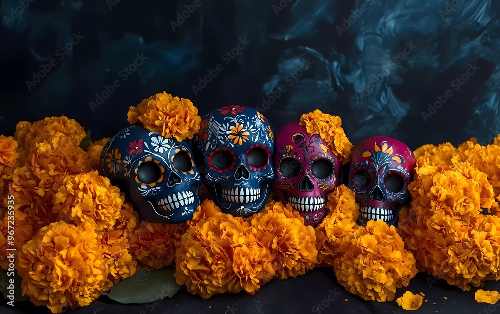 High contrast image of sugar skulls used for "dia de los muertos ...