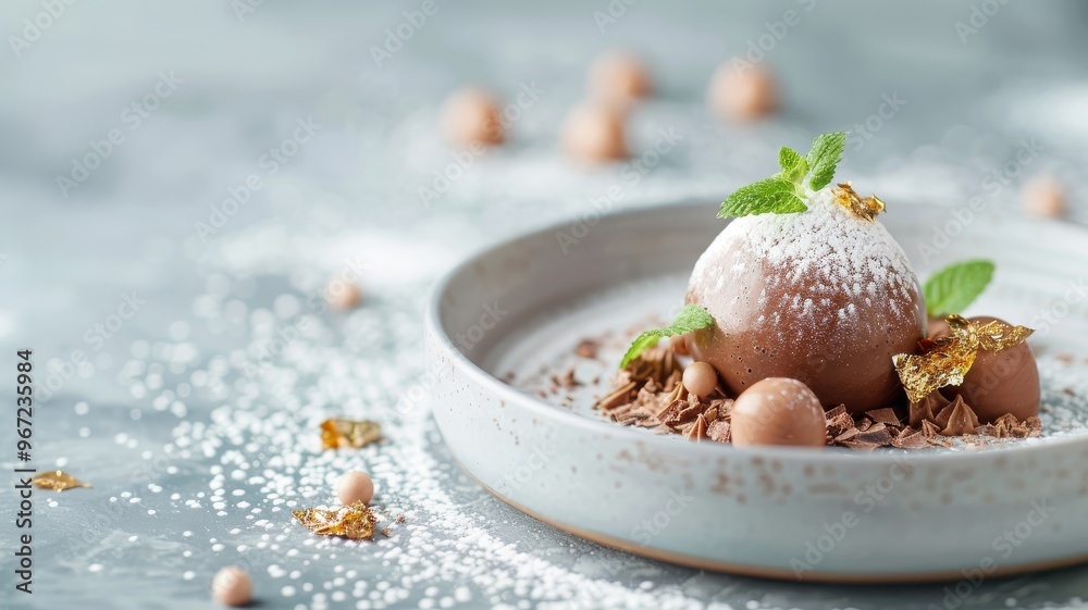 A modern twist on a classic dessert, featuring a dark chocolate sphere ...