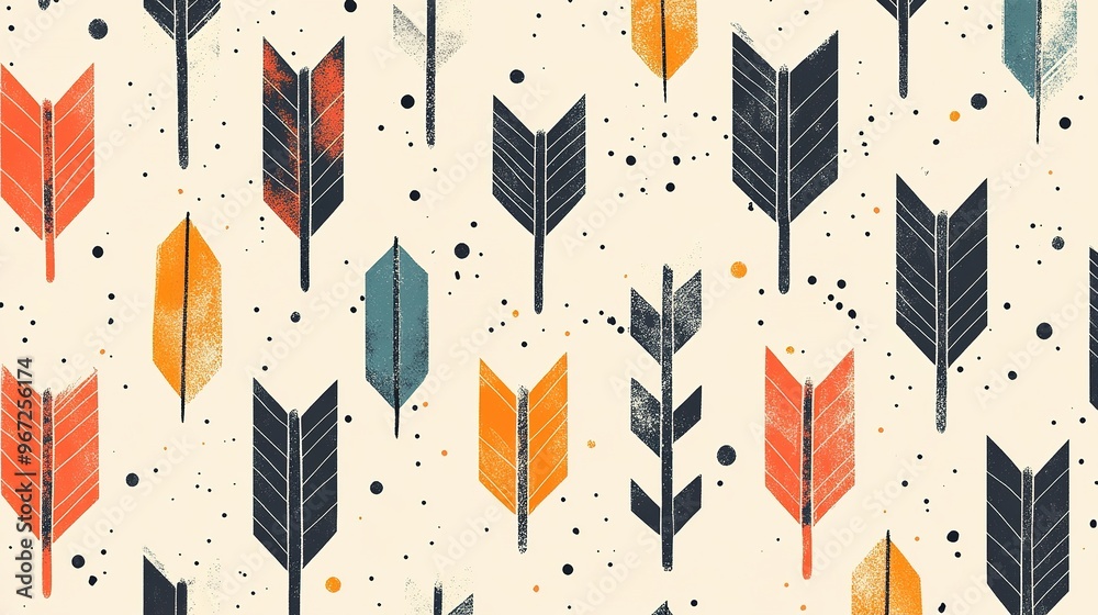 A seamless pattern featuring simple arrow shapes arranged in a ...