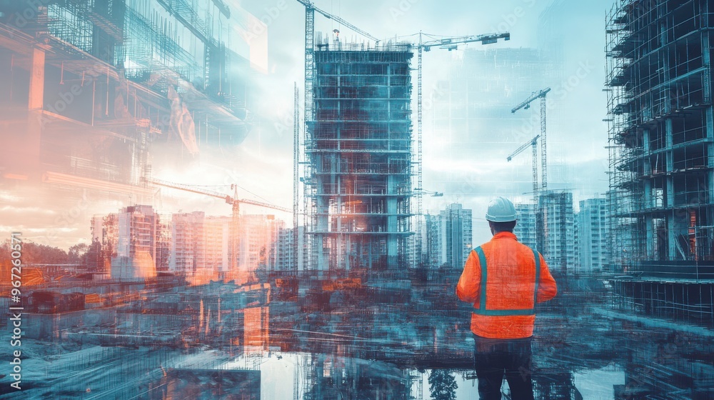 Civil engineer analyzing construction site, frameworks and ...