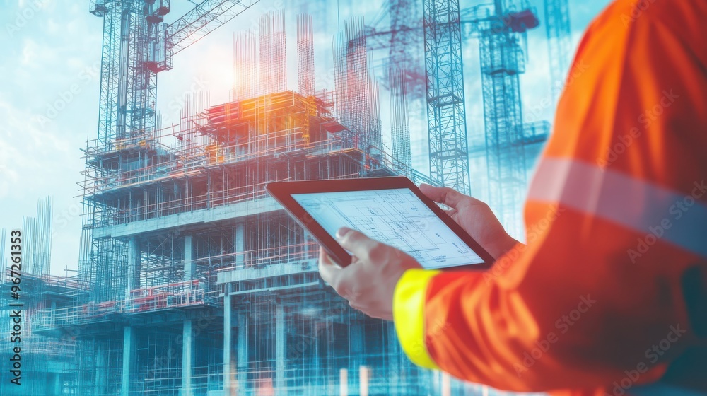 Construction project manager overseeing infrastructure development ...