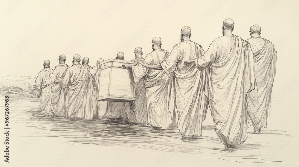 Crossing the Jordan: Priests with the Ark of the Covenant, stepping ...