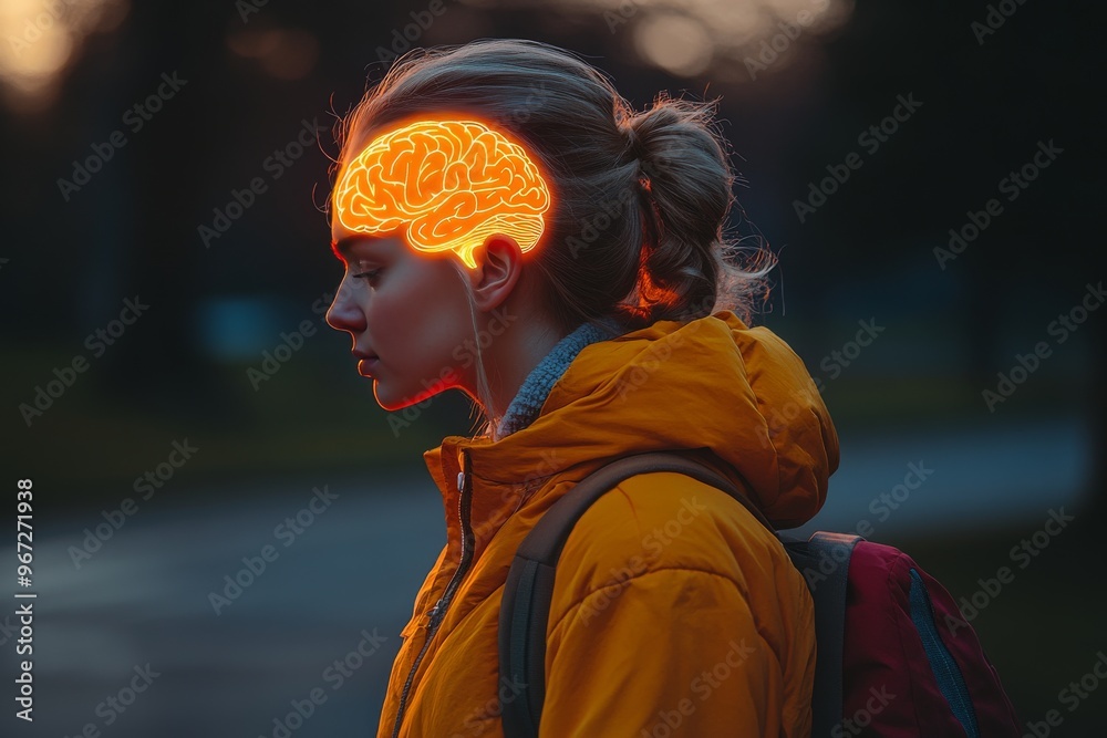 Neural Interaction Brain Signal Neural Network Glowing Brain And Cognitive Processing Woman With