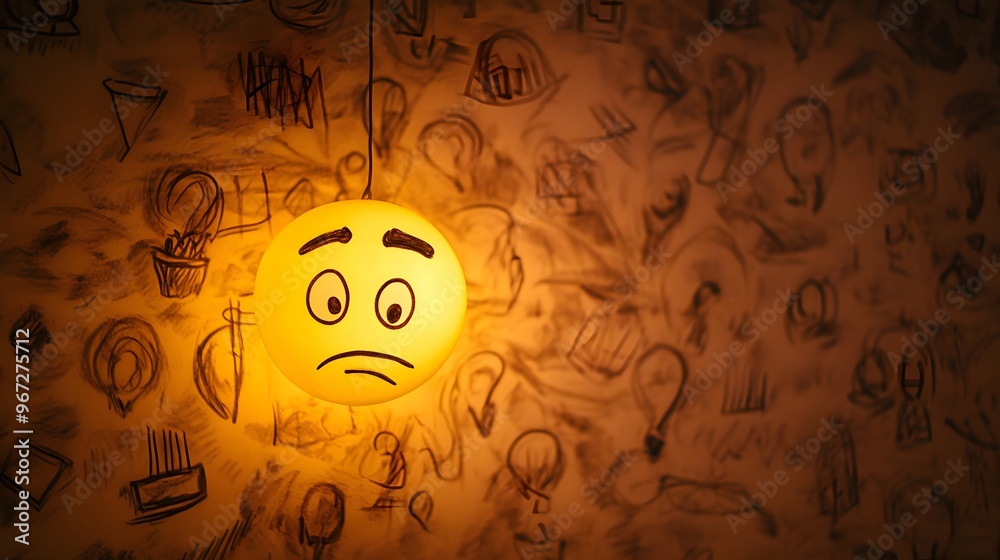 Confused face emoji with a quizzical expression, placed on a whimsical ...