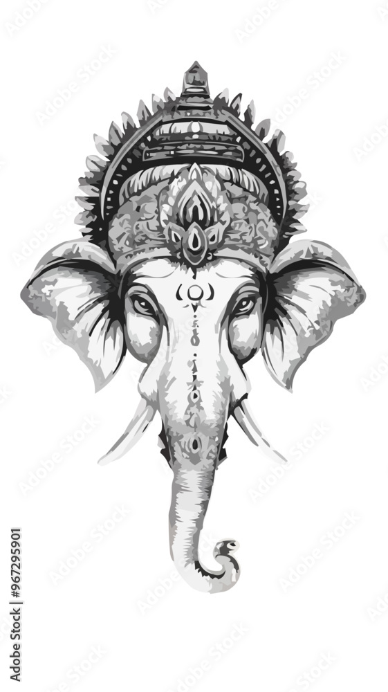 Black and white line illustration of Lord Ganesh.a minimalist style ...