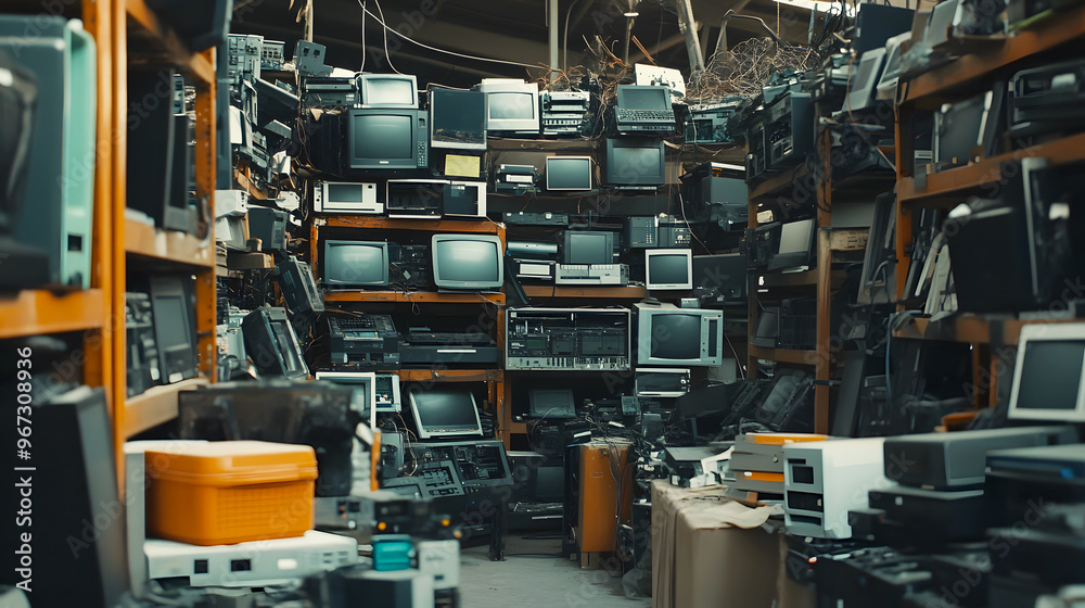 tech recycling center where old gadgets are being broken down and ...