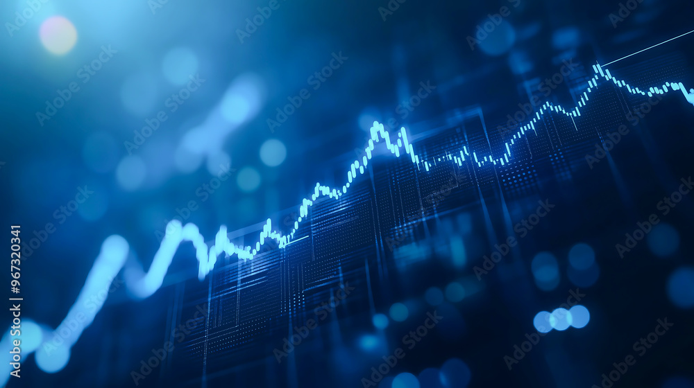 Stock market financial chart with uptrend line graph in on blue ...