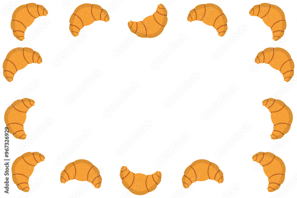 French bread croissant border banner. Bakery shop frame. French bun ...