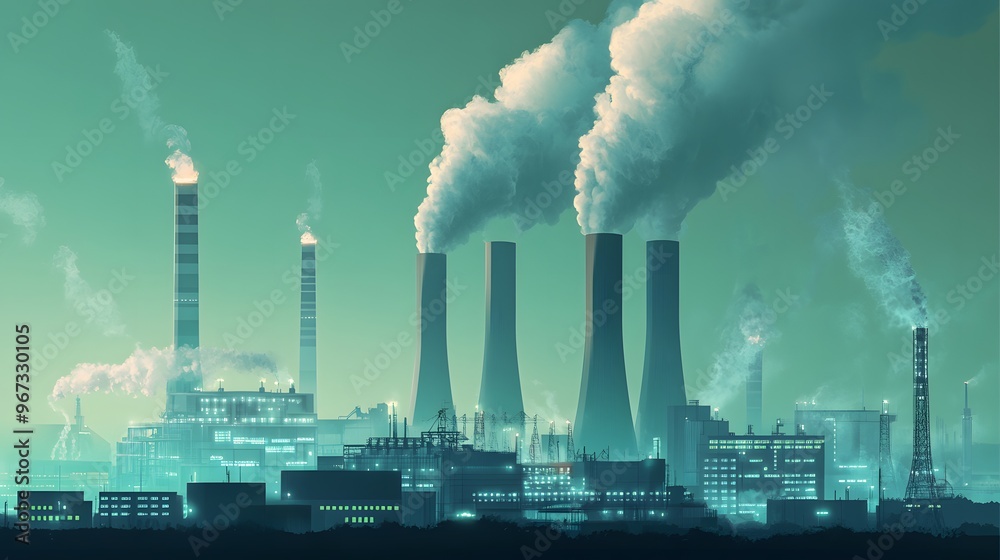 atomic nuclear reactor or power plant refinery industrial factory with ...
