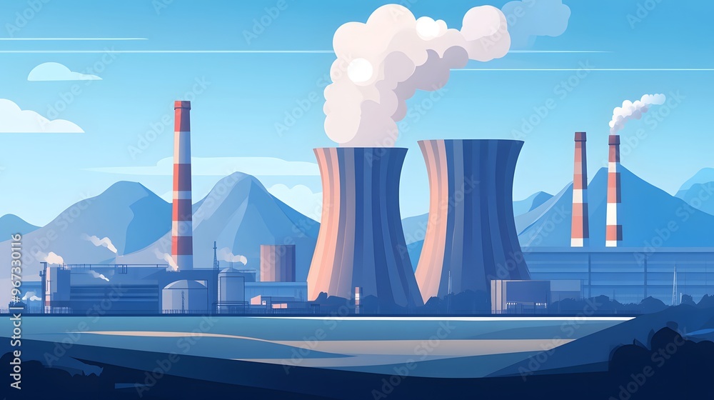 atomic nuclear reactor or power plant refinery industrial factory with ...