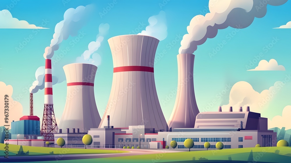 atomic nuclear reactor or power plant refinery industrial factory with ...