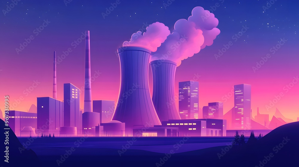 atomic nuclear reactor or power plant refinery industrial factory with ...
