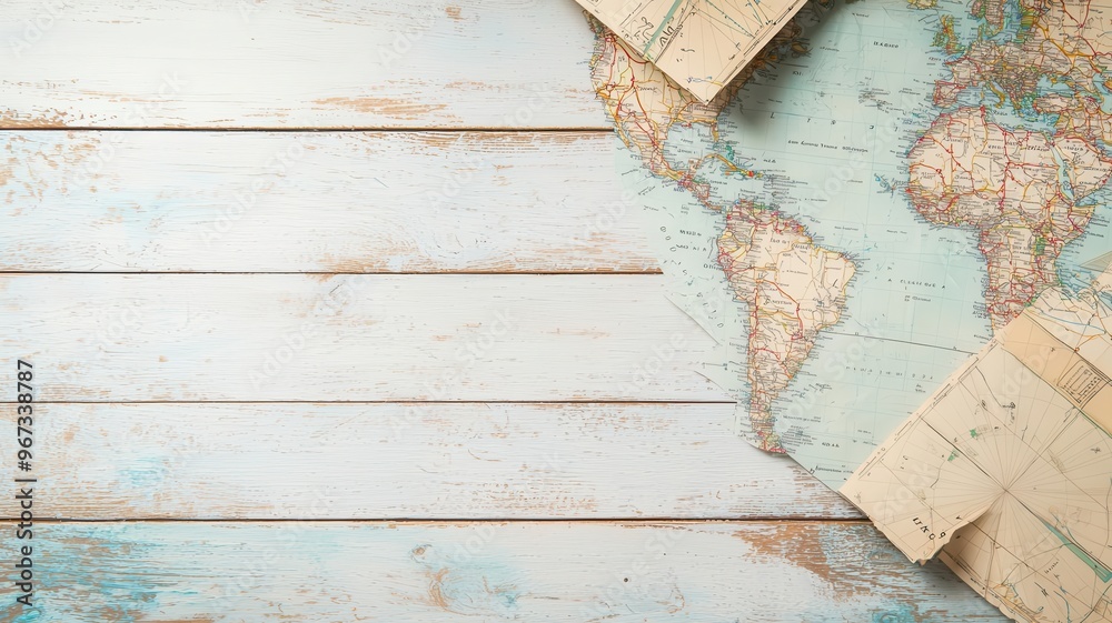 Close-up of nautical maps and shipping routes marked on a captain s ...