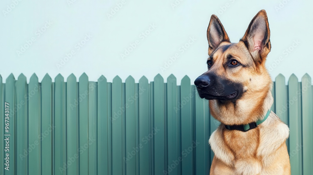 Guard dog patrolling the perimeter of a prison fence, Prison security ...