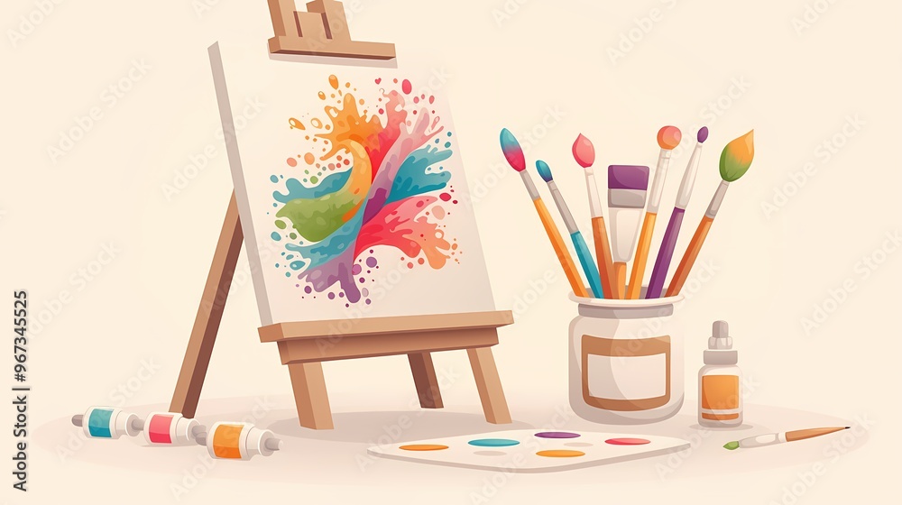 Simple 2D art workshop with canvas, paint tools, and pastel colors ...