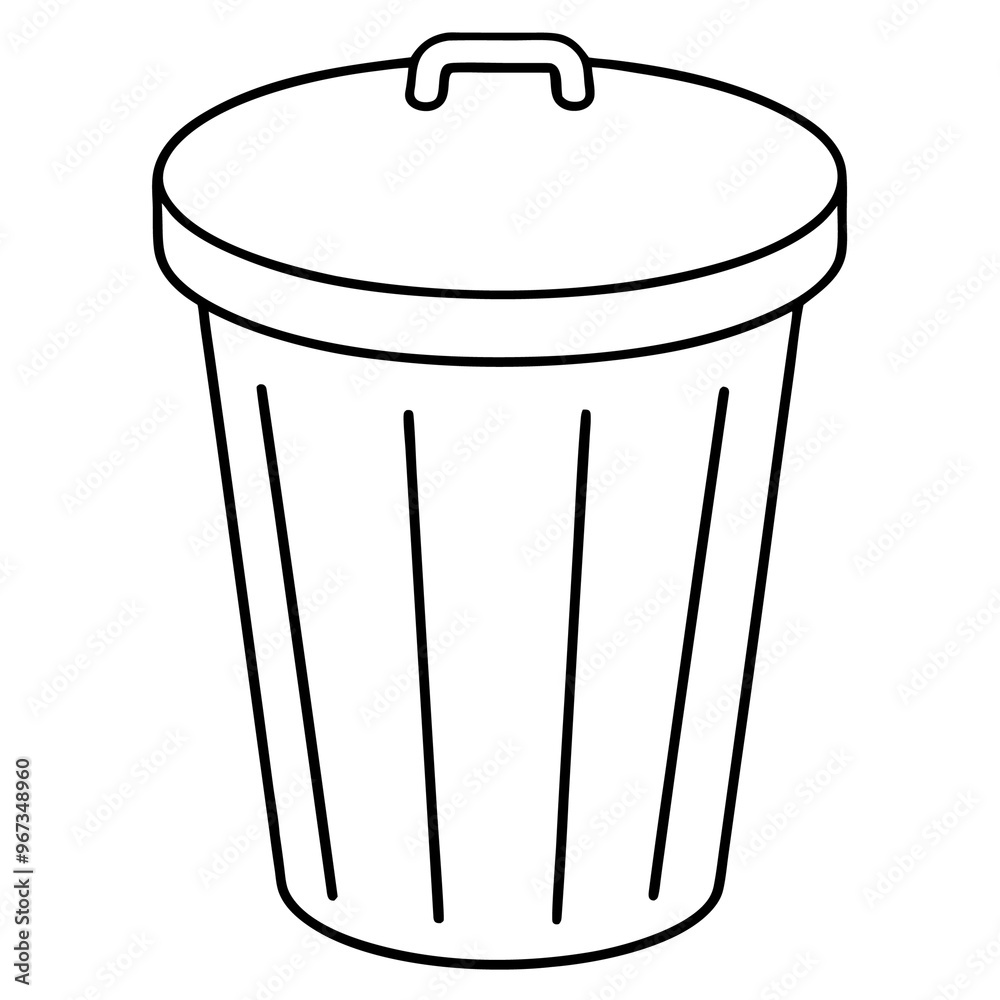 trash can outline coloring book page line art illustration digital ...