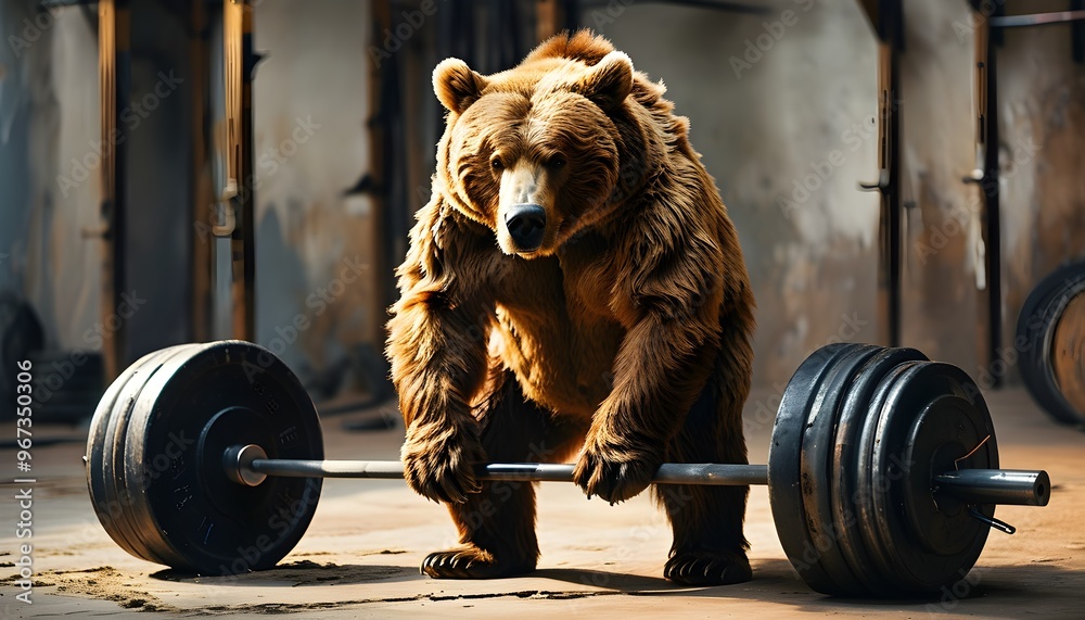 Muscular bear showcasing strength while lifting a heavy barbell in a ...