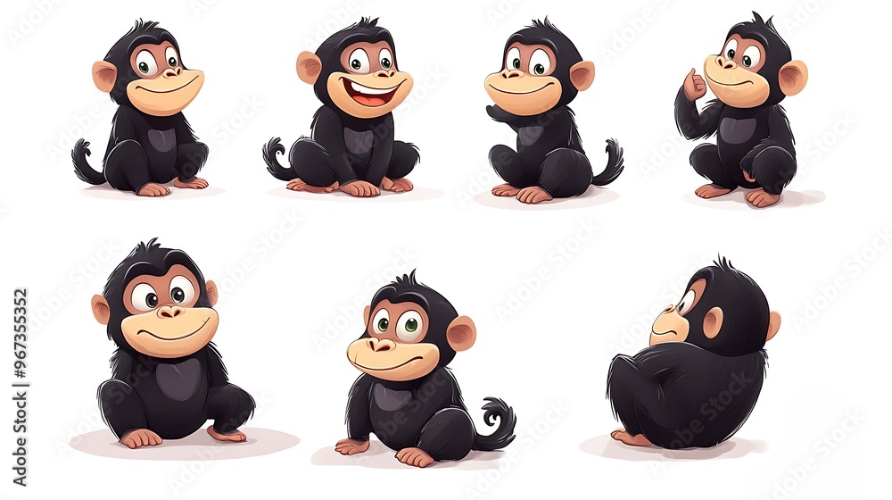 A cheerful collection of cartoon gorillas in dynamic chest-beating and ...