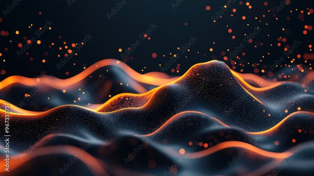 Abstract visualization of data streams with one erratic, spiking line ...