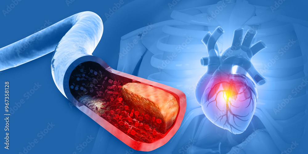 Cholesterol blocked artery. The accumulation of cholesterol in the ...