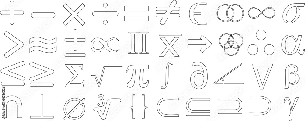 Mathematical symbols vector line art of various math symbol operations ...