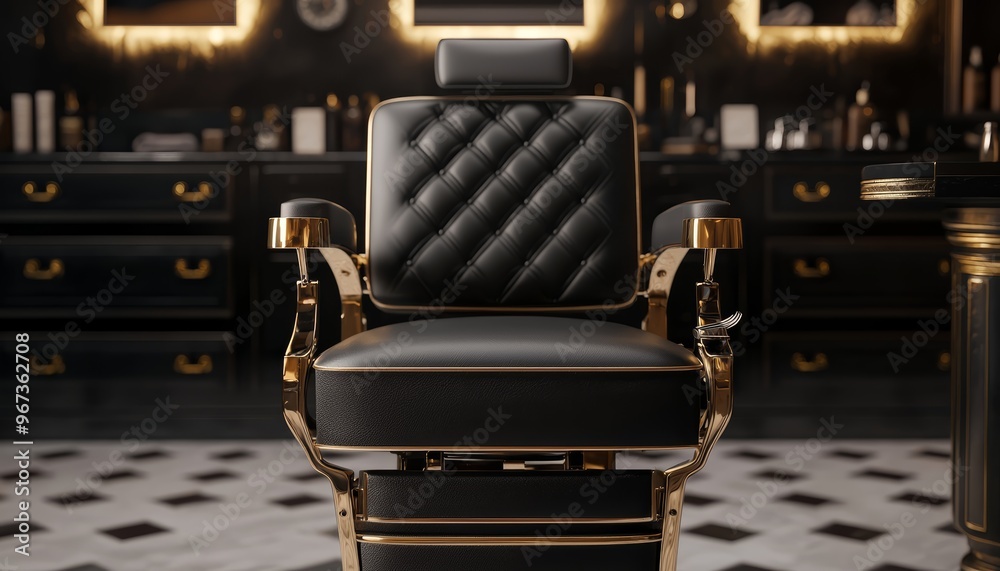Vintage barber chair in a richly detailed barbershop, surrounded by ...